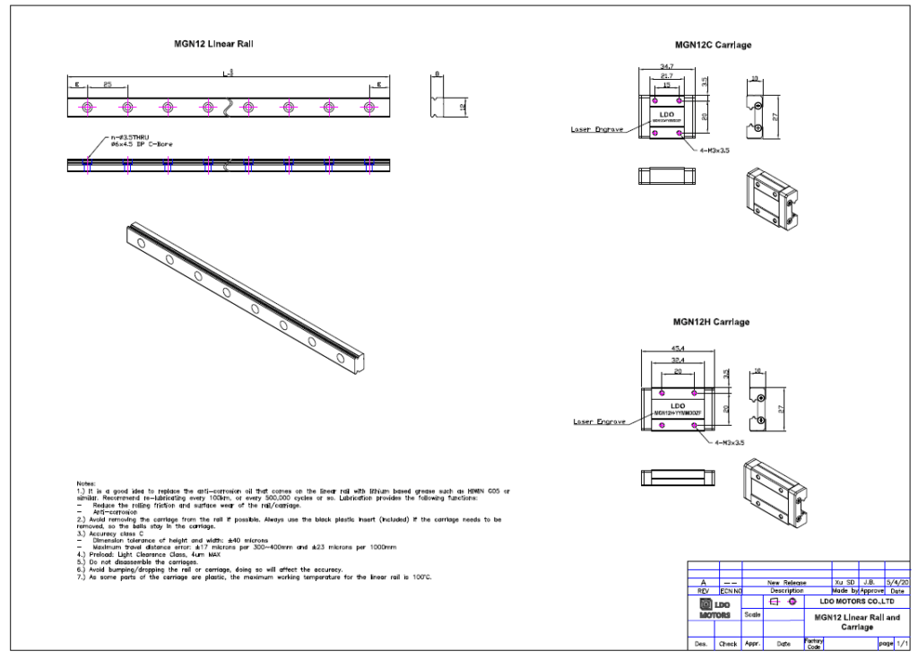 Stainless Steel Linear Rails MGN12H (LDO) - OneTwo3D